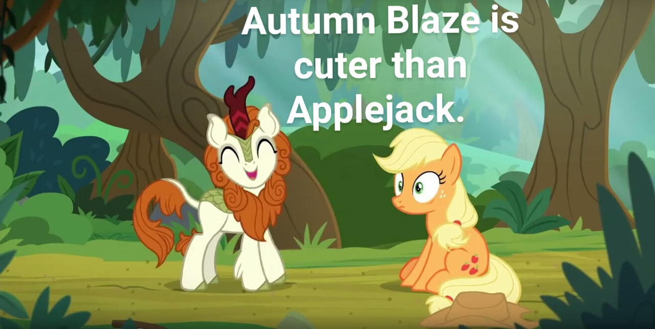 #1851353 - safe, edit, edited screencap, screencap, applejack, autumn blaze, kirin, sounds of ...