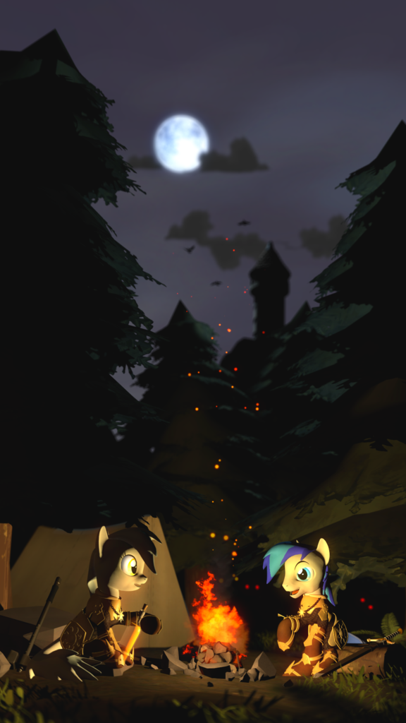 #1872535 - safe, artist:d0ntst0pme, 3d, alcohol, armor, campfire ...