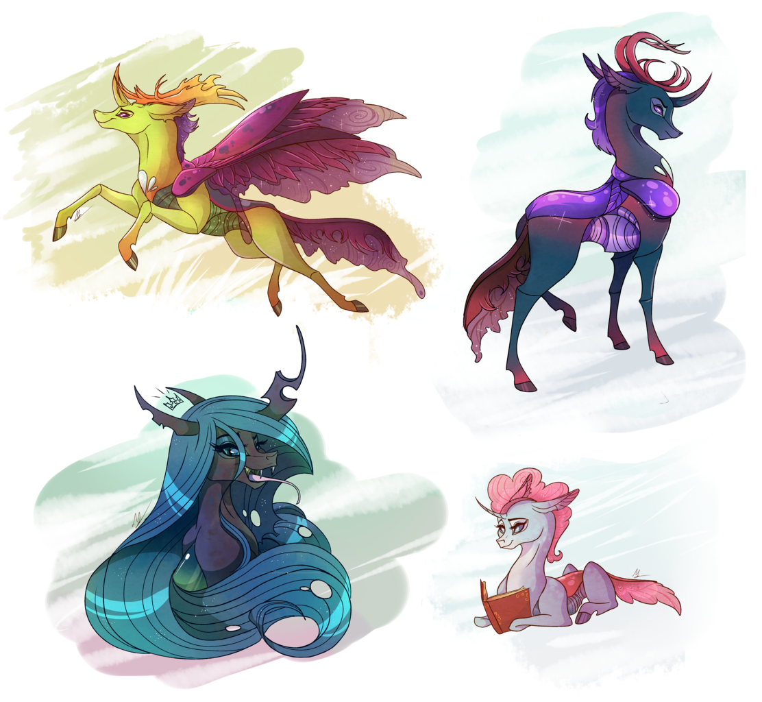 #1887127 - safe, artist:marbola, ocellus, pharynx, queen chrysalis ...