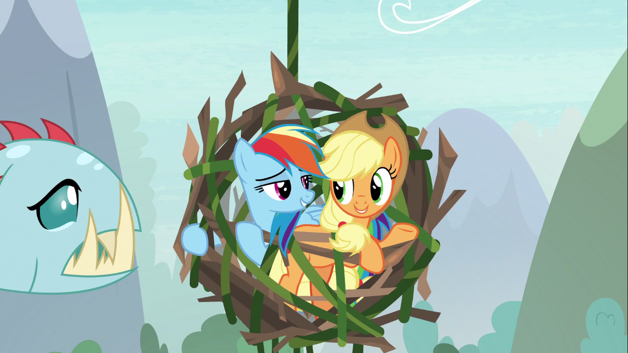 #1893015 - safe, screencap, applejack, ocellus, rainbow dash, biteacuda ...