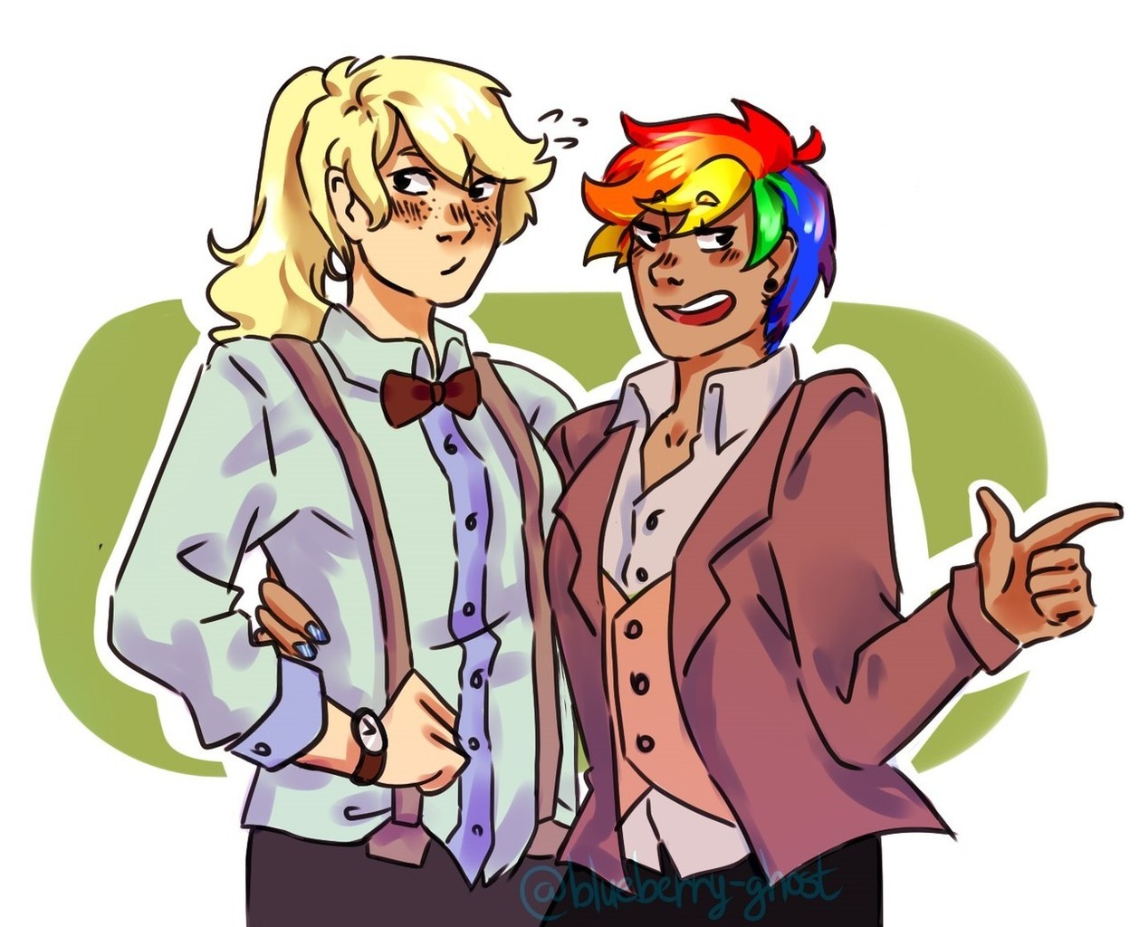 #1652197 - safe, artist:blueberry-ghost, applejack, rainbow dash, human ...