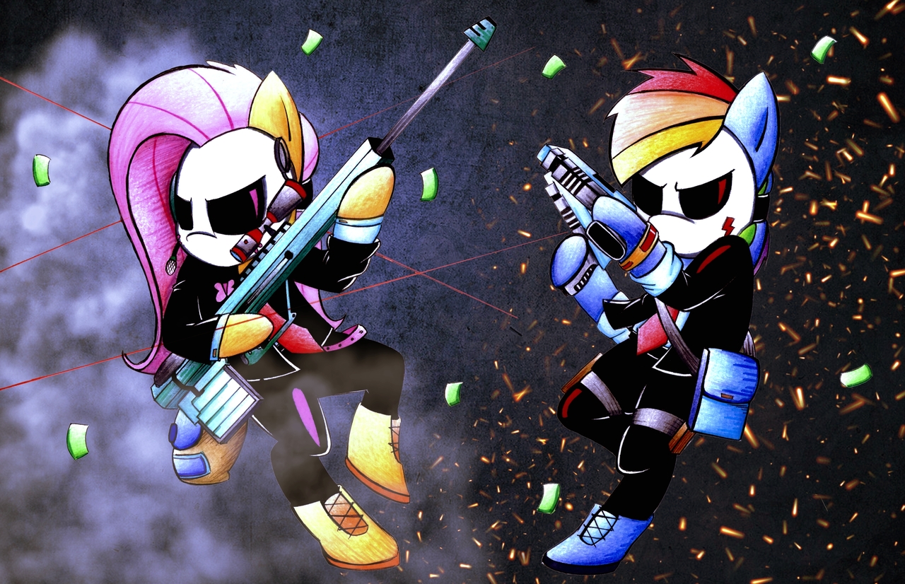 #1654338 - safe, artist:mustachedbain, fluttershy, rainbow dash, pony ...