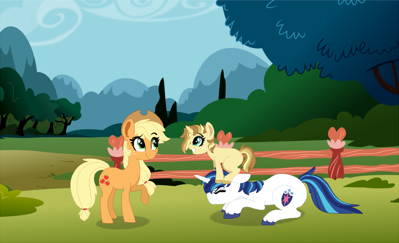 #1646794 - safe, artist:saphi-boo, applejack, shining armor, oc, pony ...