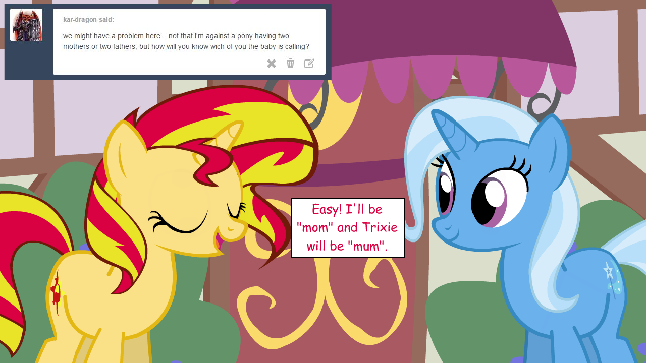 #1668834 - safe, artist:hakunohamikage, sunset shimmer, trixie, pony ...