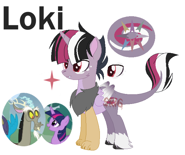 #1682234 - safe, artist:superrosey16, discord, twilight sparkle, oc, oc:loki, draconequus ...