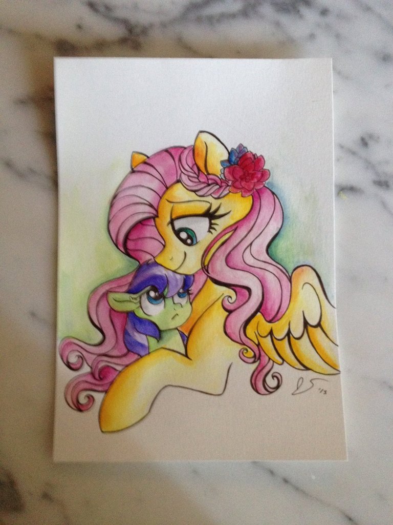 #1689714 - safe, artist:dreamscapevalley, fluttershy, oc, oc:blossom ...