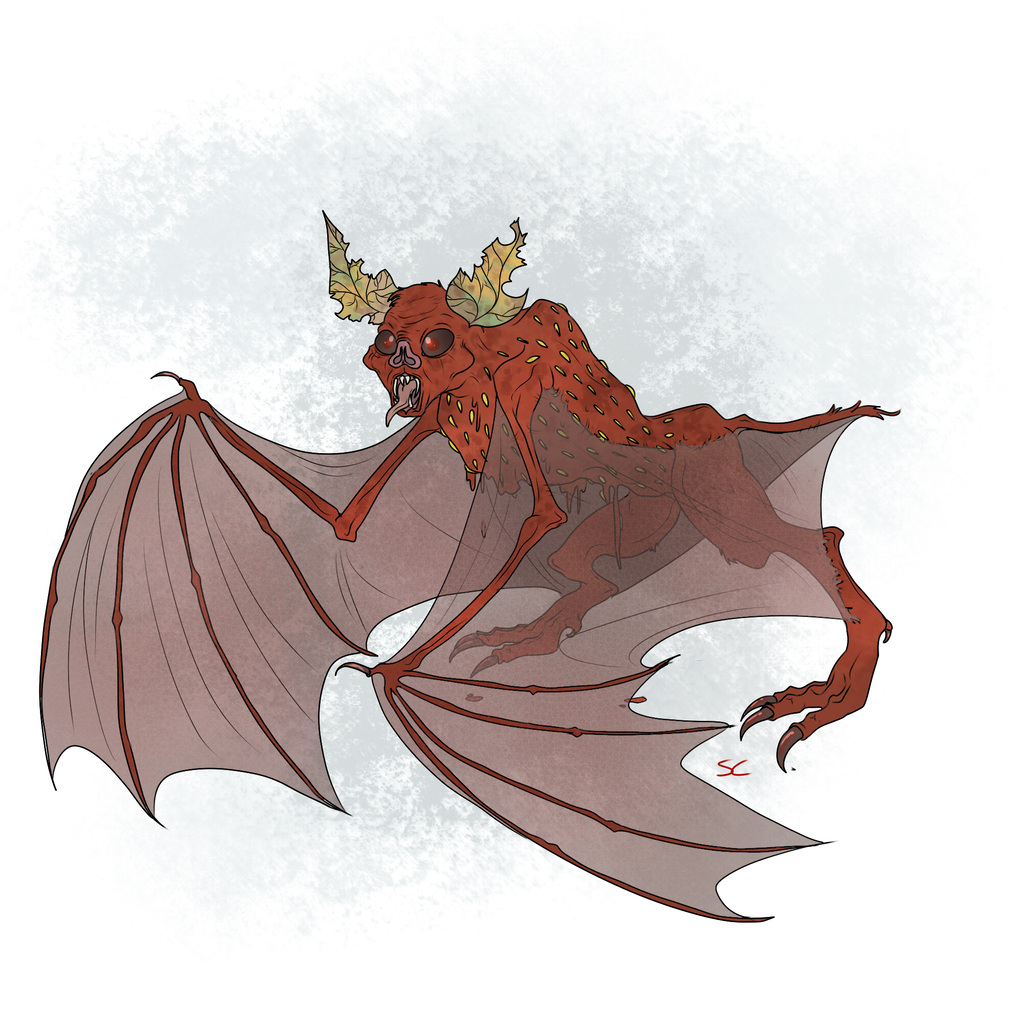 #1706481 - semi-grimdark, artist:sourcherry, oc, oc only, bat, fruit ...