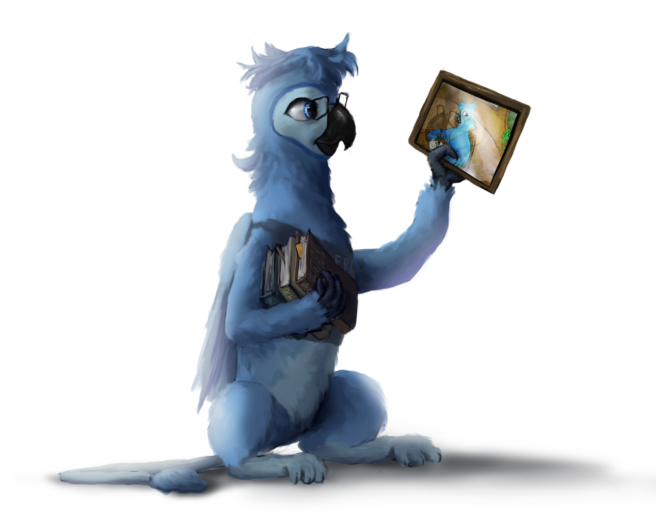 #1709186 - safe, artist:aidelank, oc, oc only, oc:aidelank, griffon, book, glasses, high res ...