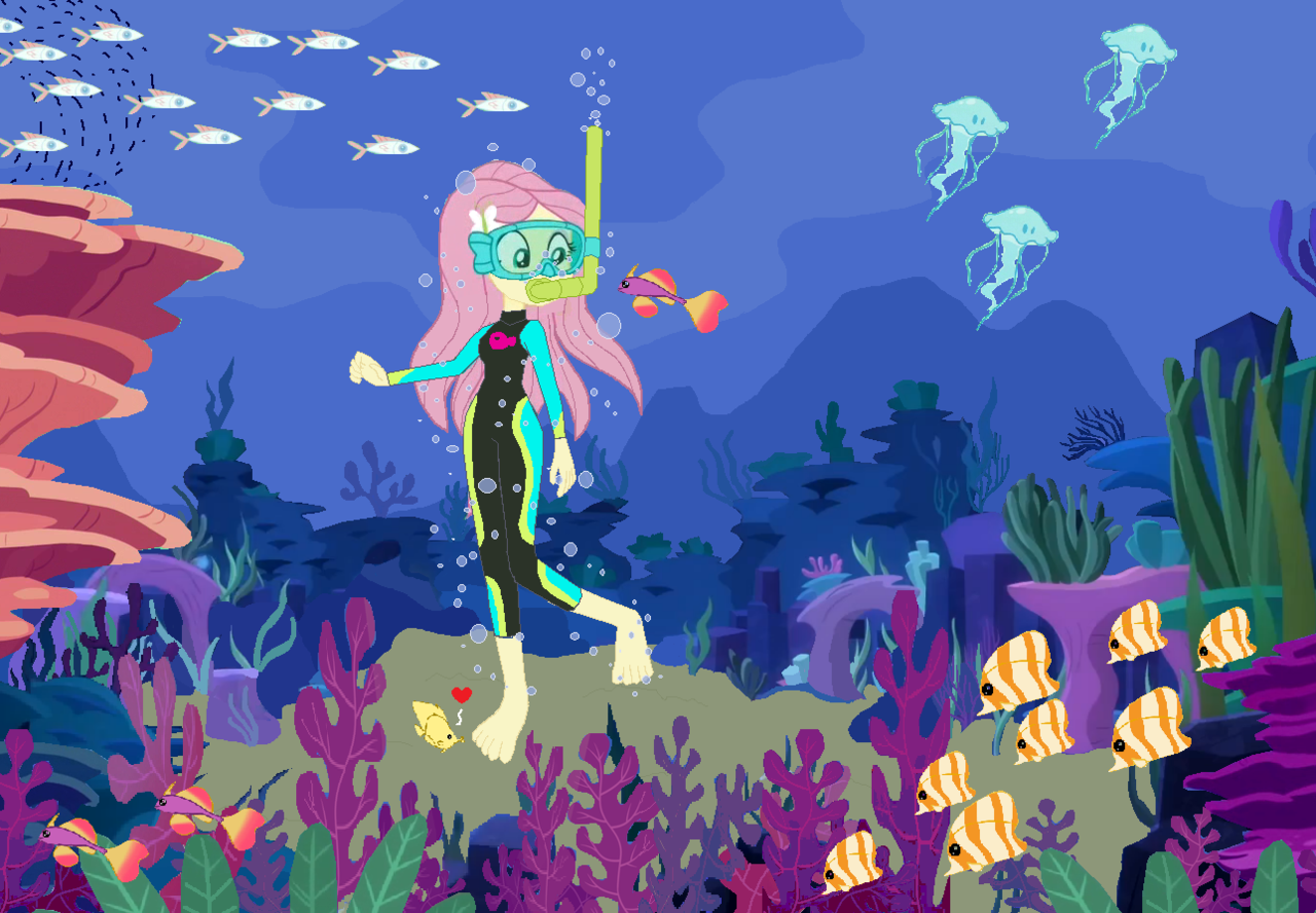 #1711302 - suggestive, artist:php43, edit, fluttershy, fish, tropical ...
