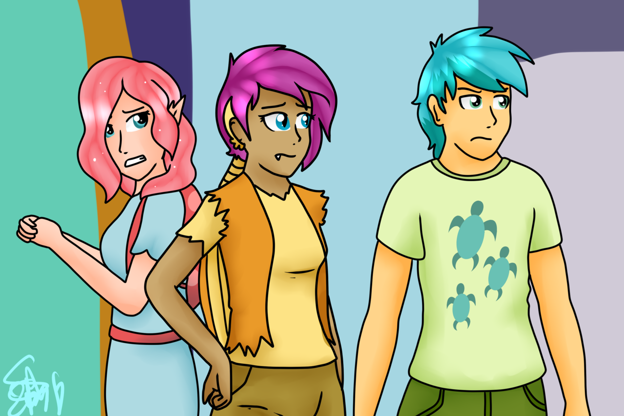 #1711352 - safe, artist:spokenmind93, ocellus, sandbar, smolder, human ...