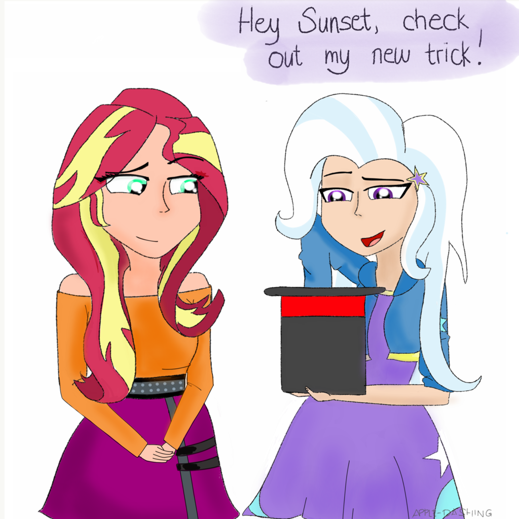 #1720302 - safe, artist:apple-dashing, sunset shimmer, trixie ...