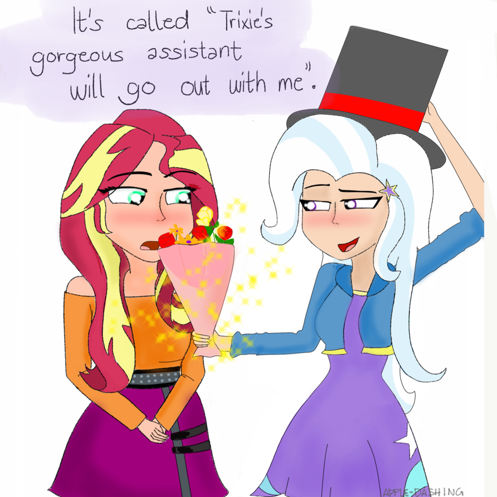 #1720304 - safe, artist:apple-dashing, sunset shimmer, trixie ...