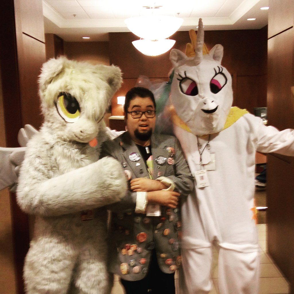 #1741522 - safe, derpy hooves, princess celestia, convention, fursuit ...