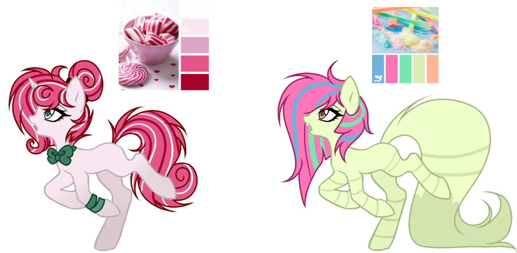 #1744427 - safe, artist:mintoria, oc, oc:peppermint, oc:pixie sticks, earth pony, pony, unicorn ...