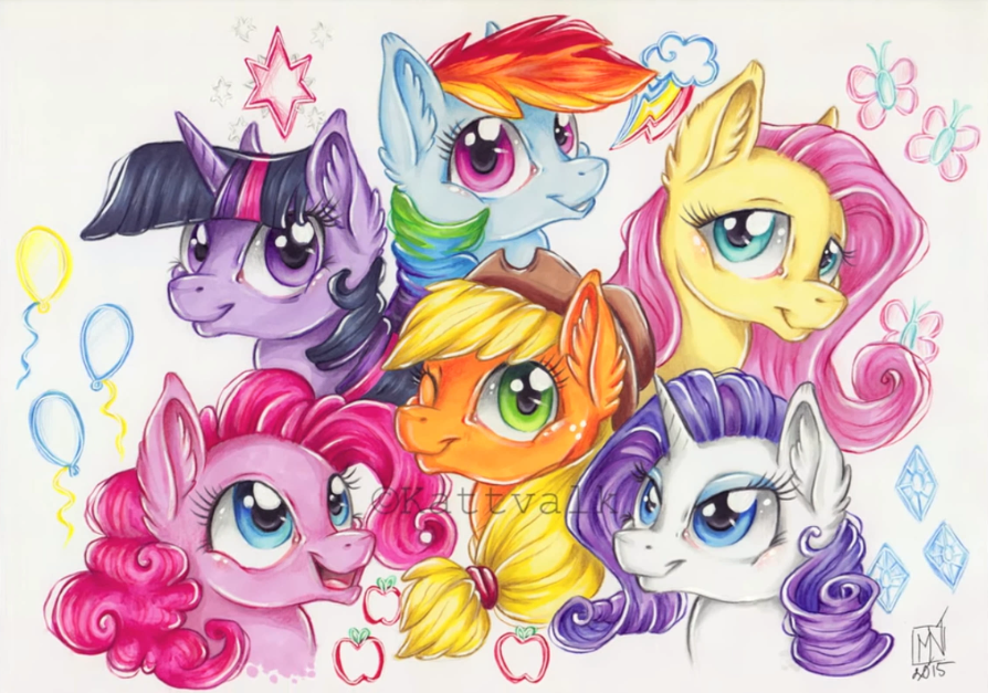 #1727074 - safe, artist:kattvalk, applejack, fluttershy, pinkie pie ...