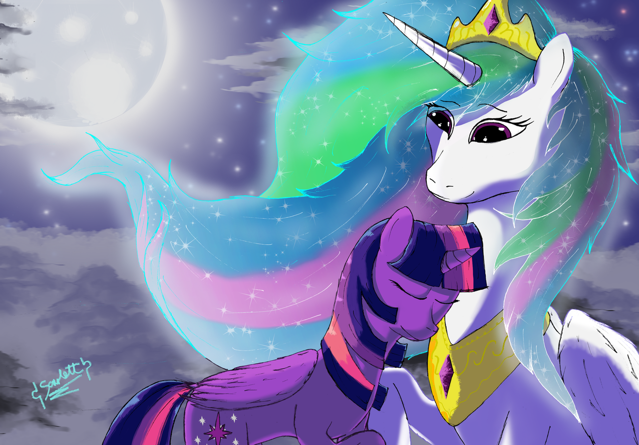 #1754749 - safe, artist:omega-scarlett, princess celestia, twilight ...