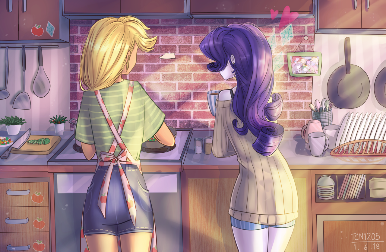#1747771 - safe, artist:tcn1205, applejack, rarity, human, equestria ...