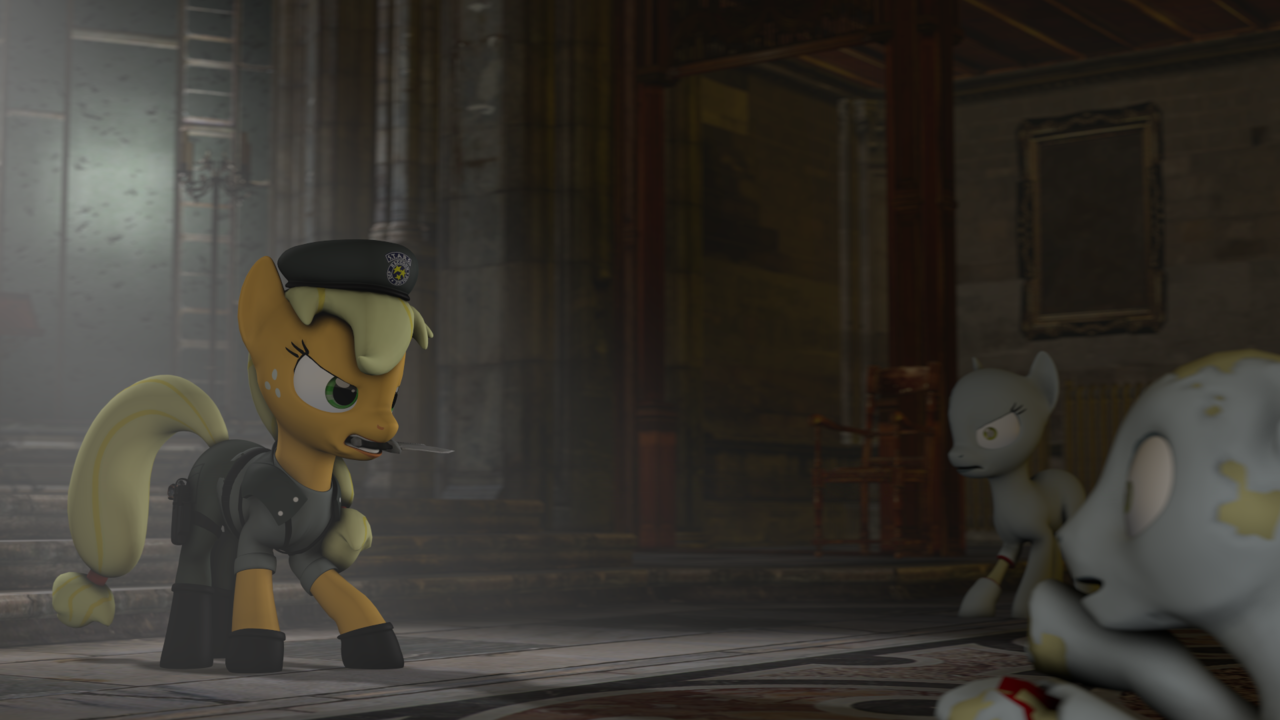 #1768727 - semi-grimdark, artist:dracagon, applejack, pony, zombie, 3d ...