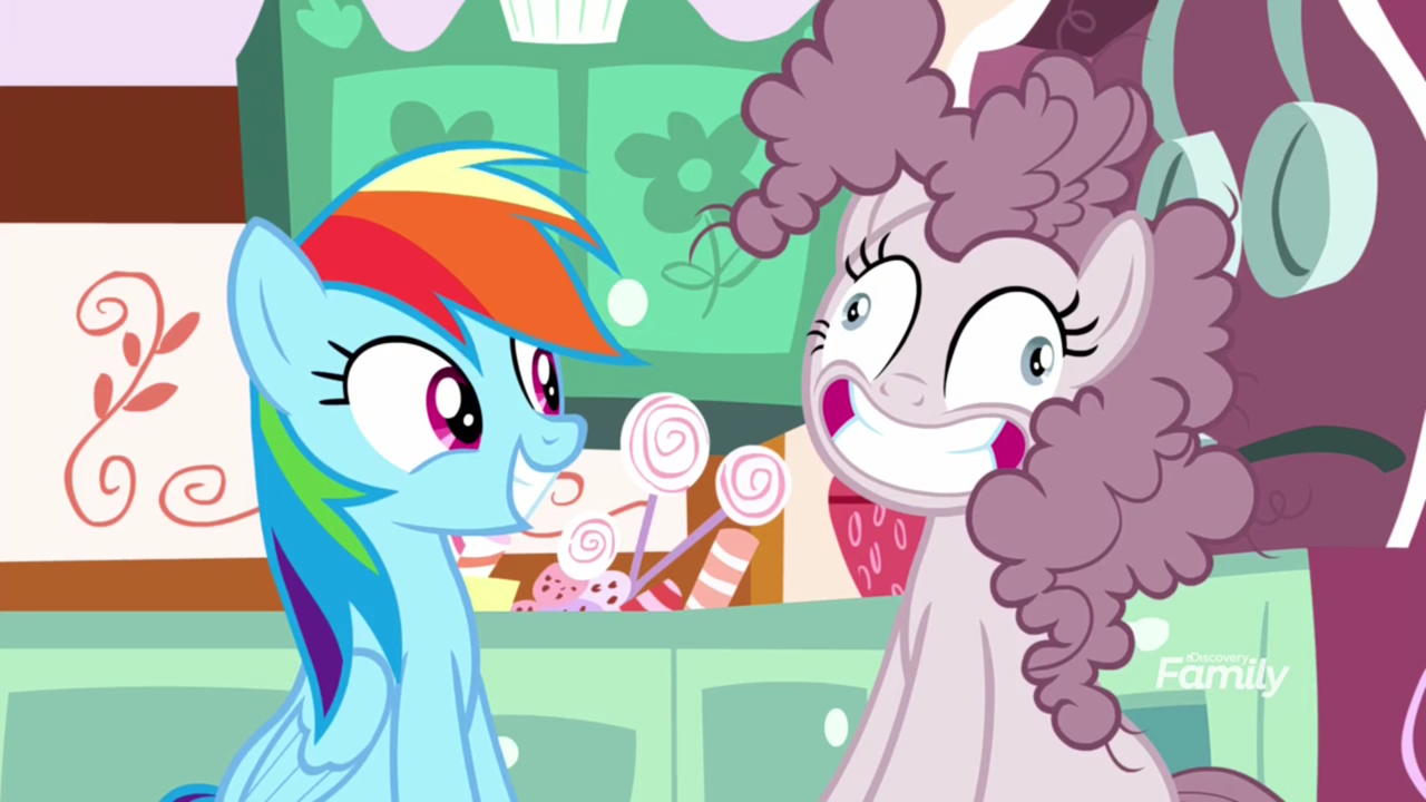 1785594 Safe Screencap Pinkie Pie Rainbow Dash G4 Yakity Sax Contemplating Insanity
