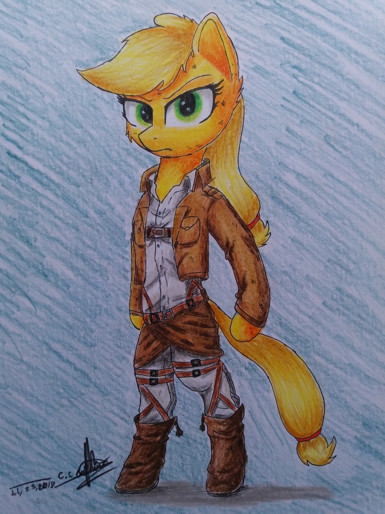 #1787565 - safe, artist:ironbeastz, applejack, pony, attack on titan ...