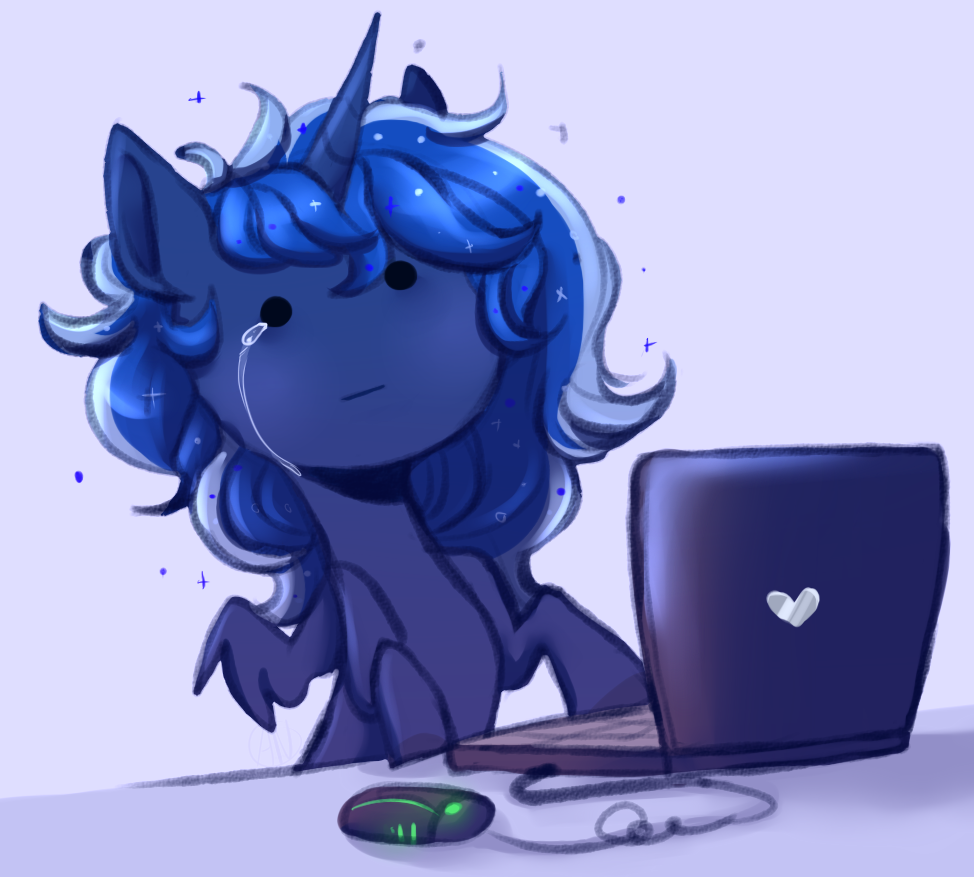 #1788537 - safe, artist:1an1, princess luna, alicorn, computer, crying ...