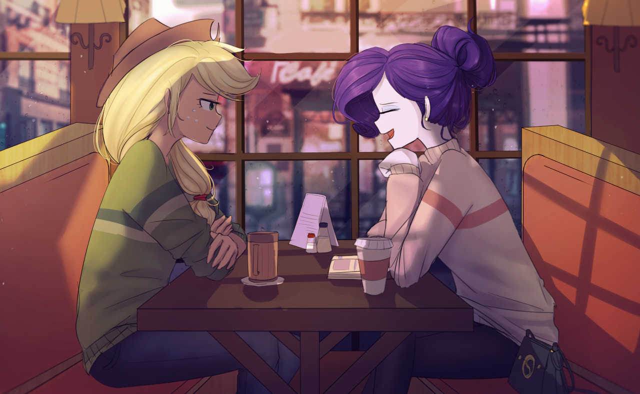 #1810021 - safe, artist:tcn1205, applejack, rarity, human, equestria ...