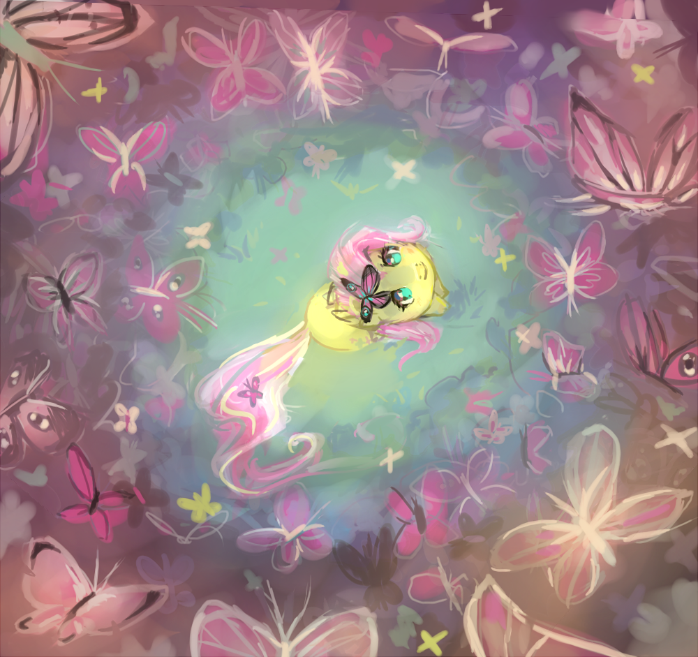 #1810310 - safe, artist:mequiloano, fluttershy, butterfly, pegasus ...