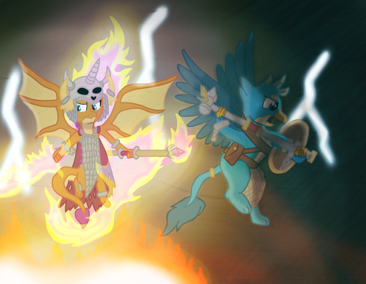 #1811233 - safe, artist:infinita est lux solis, gallus, smolder, dragon ...