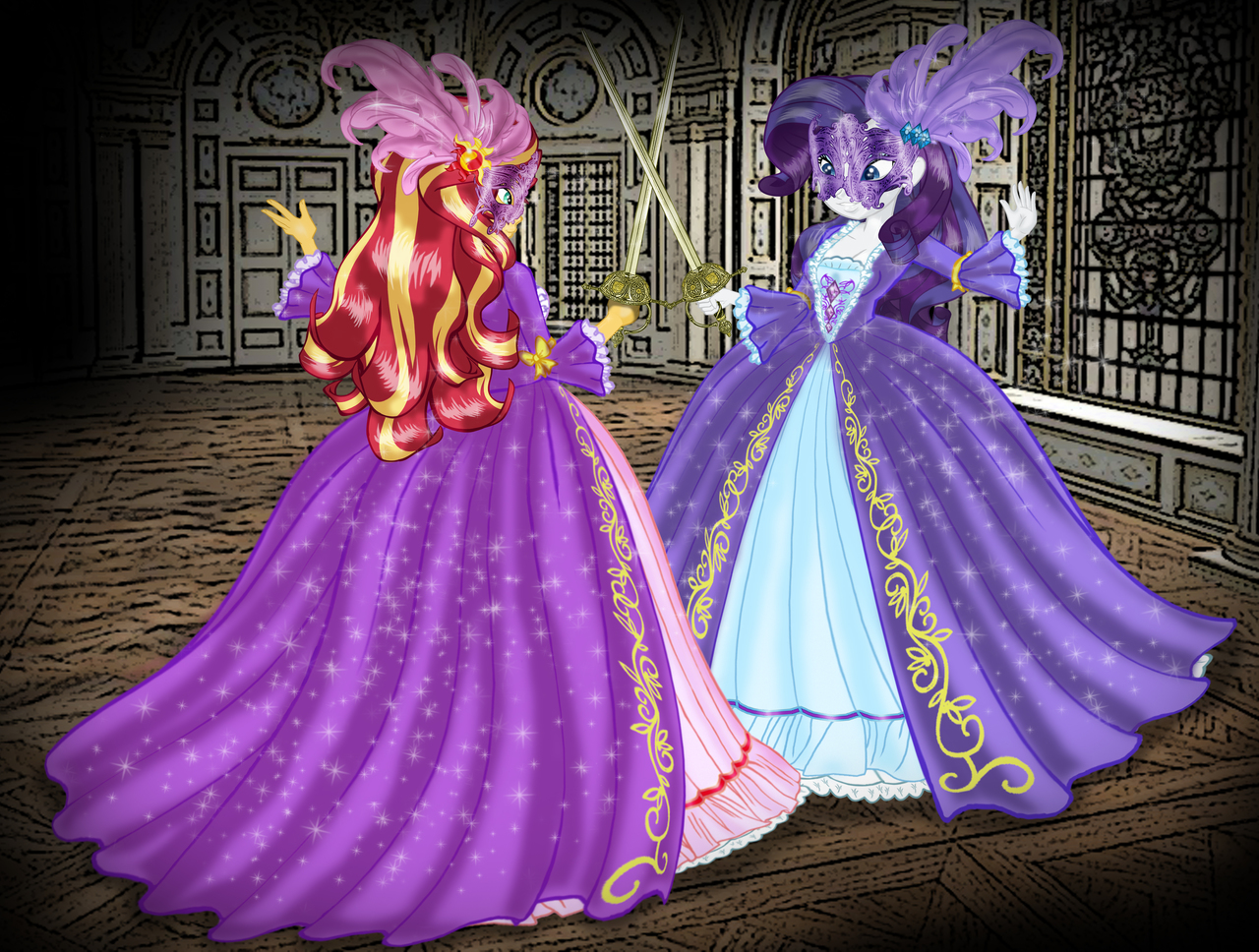 #1817287 - safe, artist:ponymaan, rarity, sunset shimmer, equestria ...