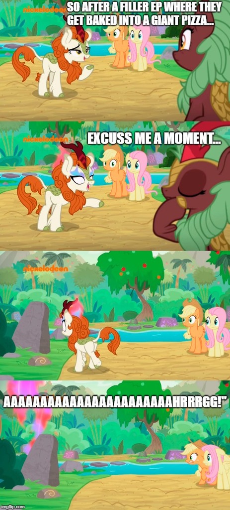 #1822256 - safe, edit, edited screencap, screencap, applejack, autumn blaze, cinder glow ...