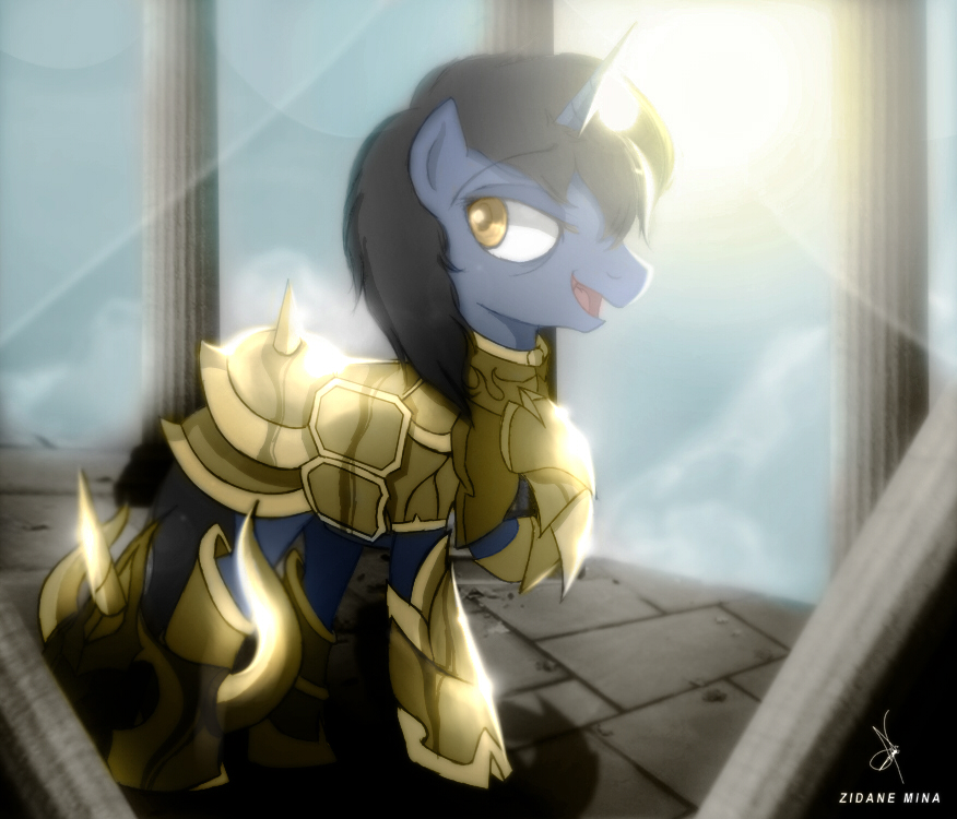#1836335 - safe, artist:zidanemina, oc, oc only, oc:richart spark, pony, unicorn, armor ...