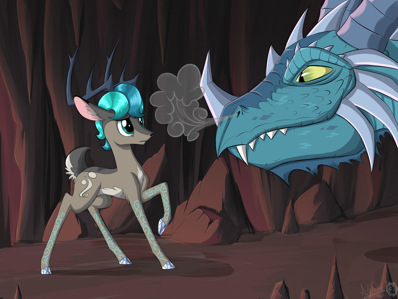 #1822799 - safe, artist:sirzi, oc, oc:stemlet mind, deer, dragon ...