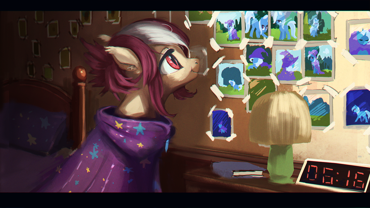 #1823985 - safe, artist:hierozaki, trixie, oc, oc:ruby skies, bat pony ...