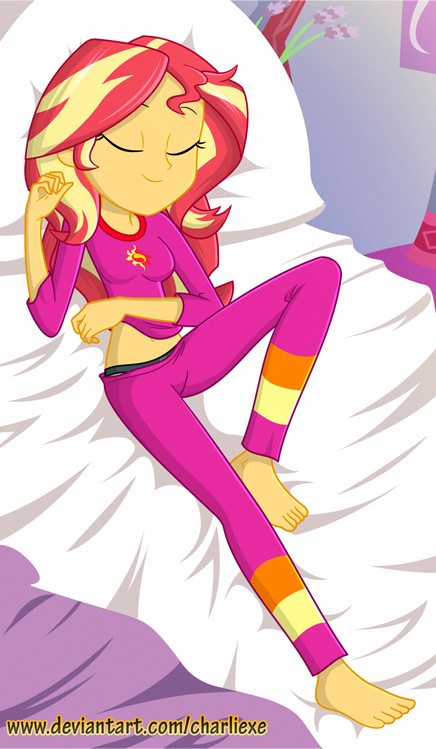 #1824229 - safe, artist:charliexe, sunset shimmer, equestria girls, g4, barefoot, belly button ...