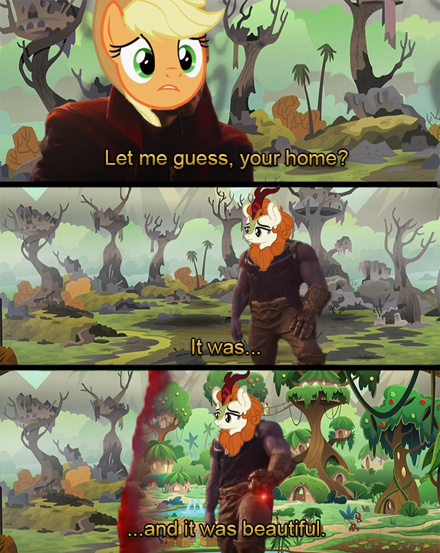 #1844426 - safe, edit, edited screencap, screencap, applejack, autumn blaze, earth pony, kirin ...