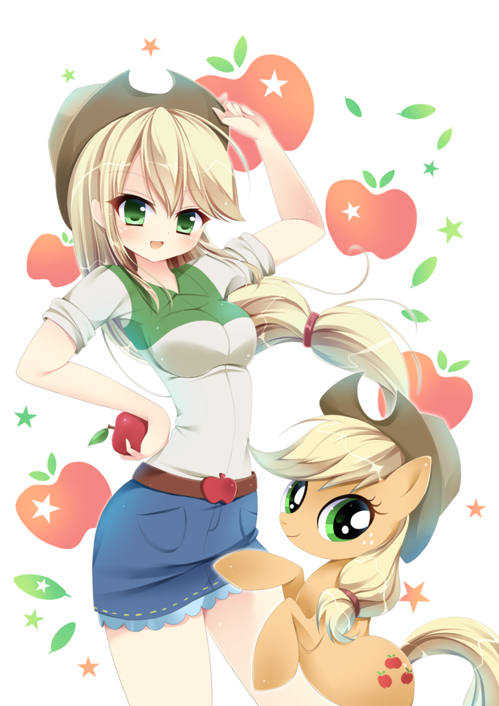 #1934076 - safe, artist:スピカ, applejack, earth pony, human, pony ...
