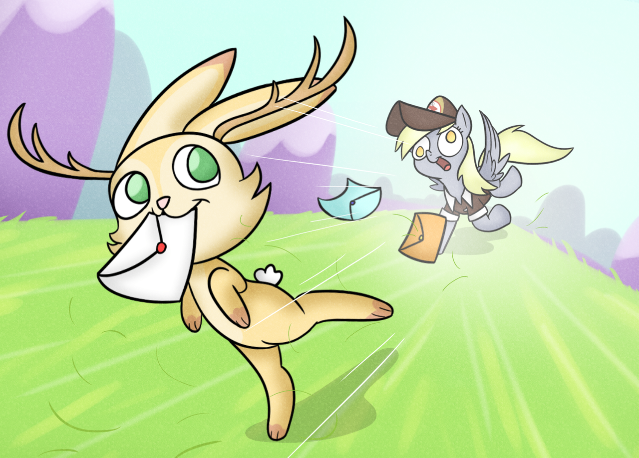 #2165189 - safe, artist:cookieboy011, derpy hooves, jackalope, pegasus ...