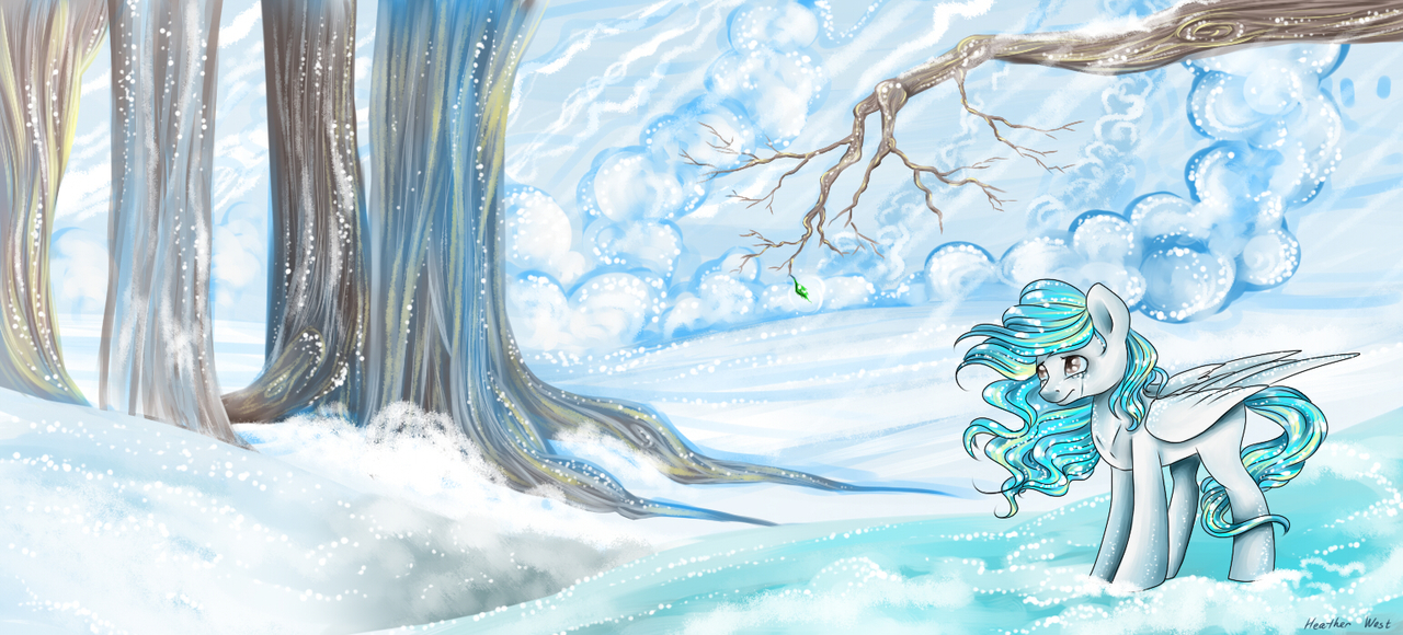 #2170618 - safe, artist:heather-west, oc, pegasus, pony, river, snow ...