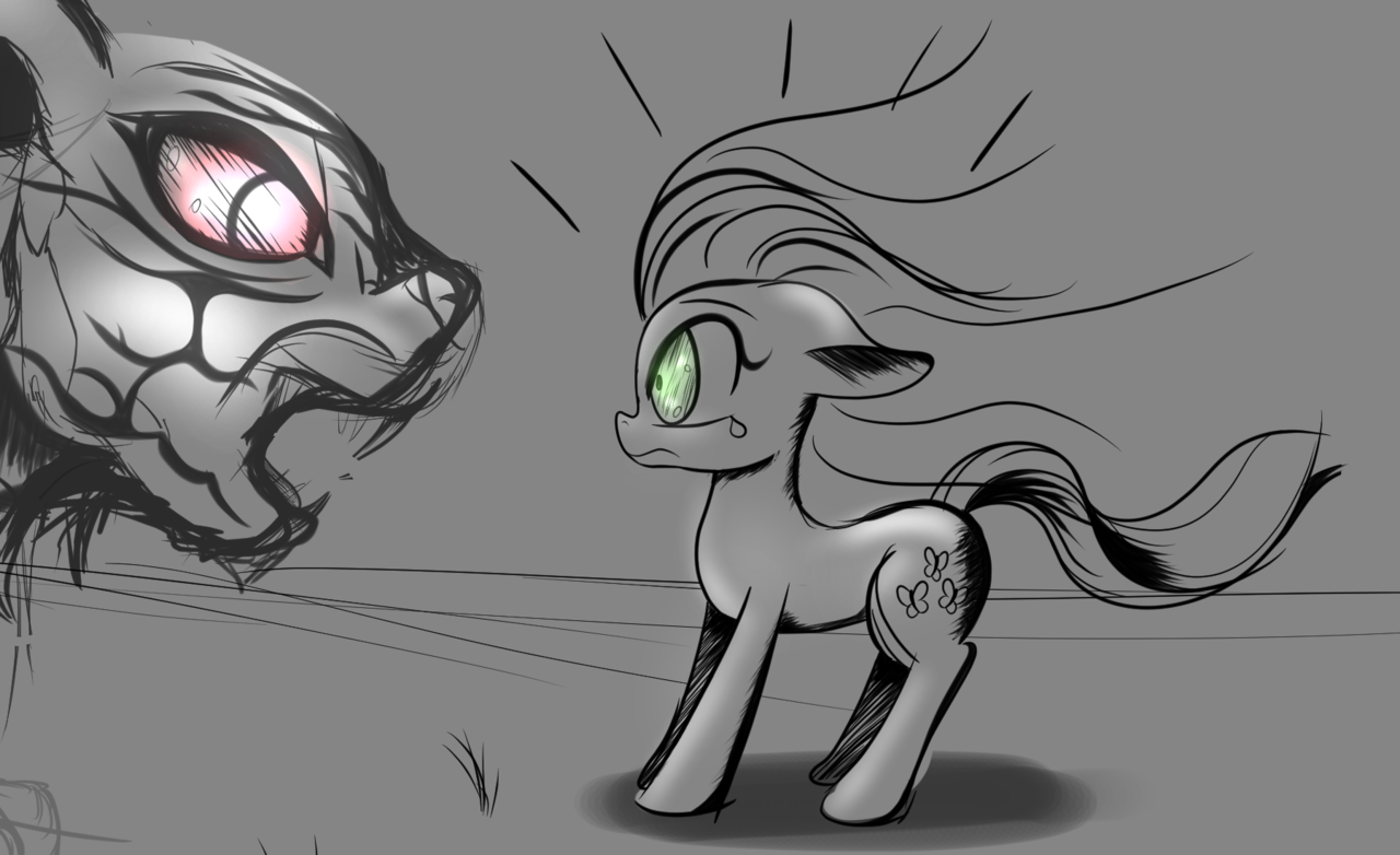 #2175060 - safe, anonymous artist, fluttershy, big cat, pony, tiger ...
