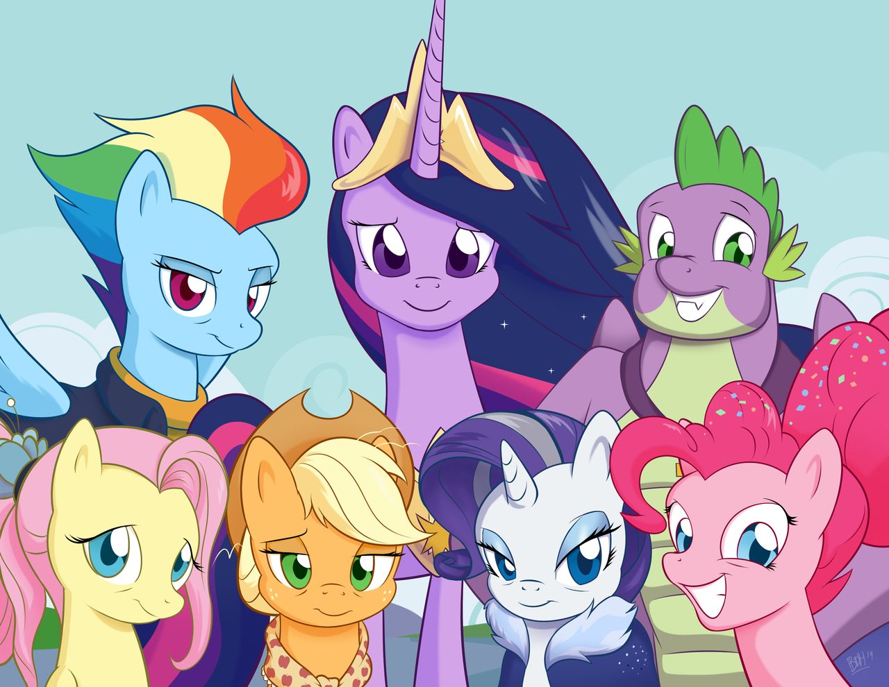 #2179424 - safe, artist:sycotei-b, applejack, fluttershy, pinkie pie ...