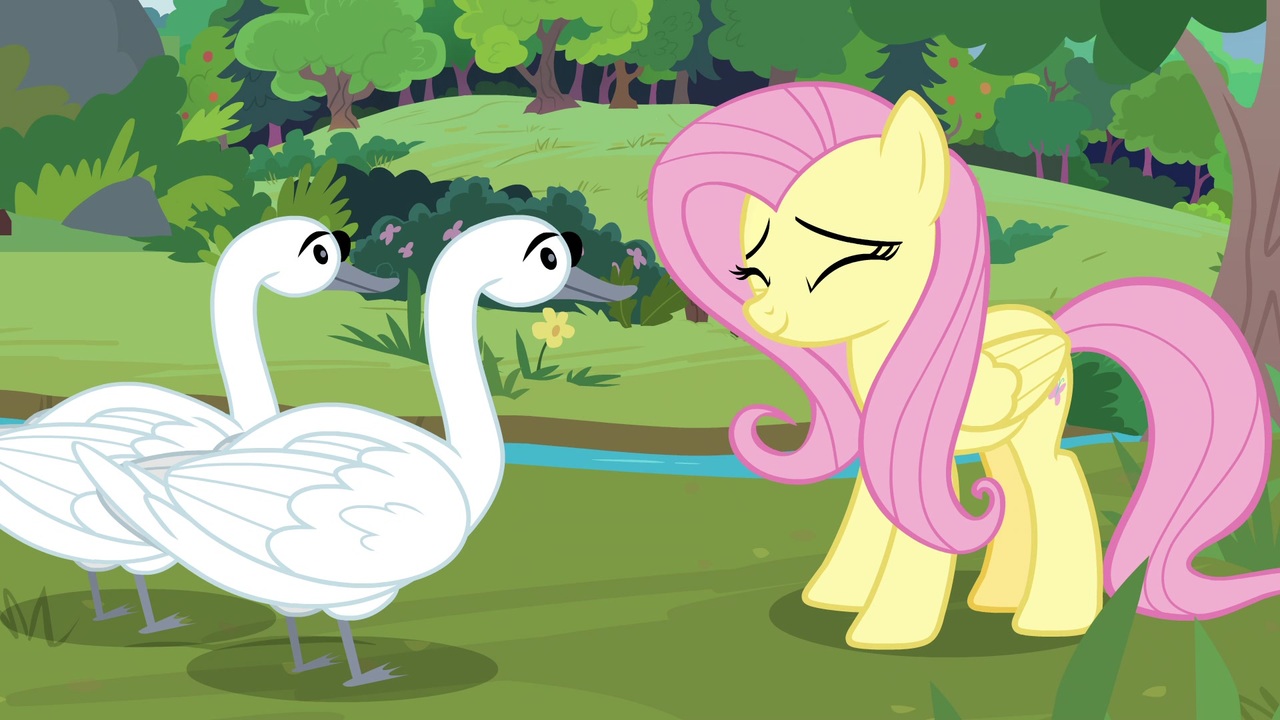#2181557 - safe, screencap, eloise, fluttershy, hubert (swan), bird ...