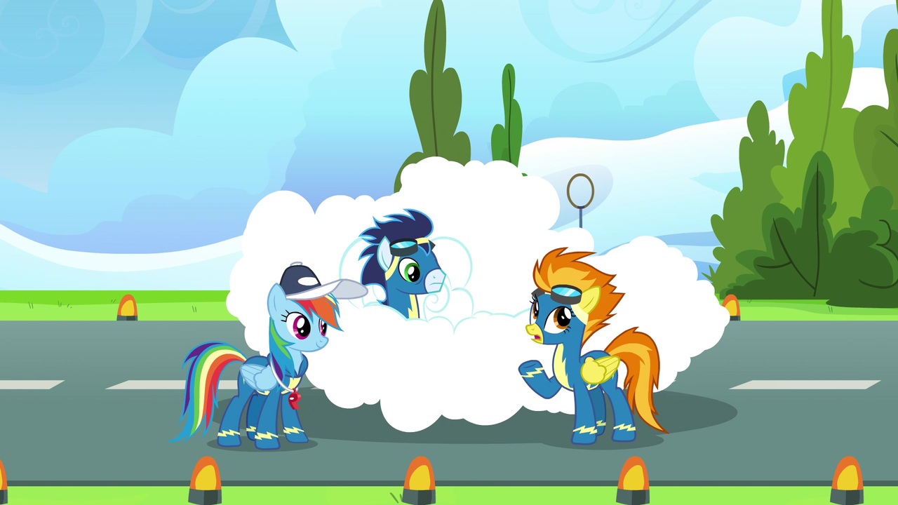 #2181937 - safe, screencap, rainbow dash, soarin', spitfire, pegasus ...
