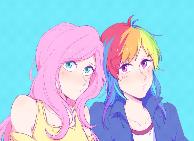 #2159778 - safe, artist:laochi777, fluttershy, rainbow dash, human ...