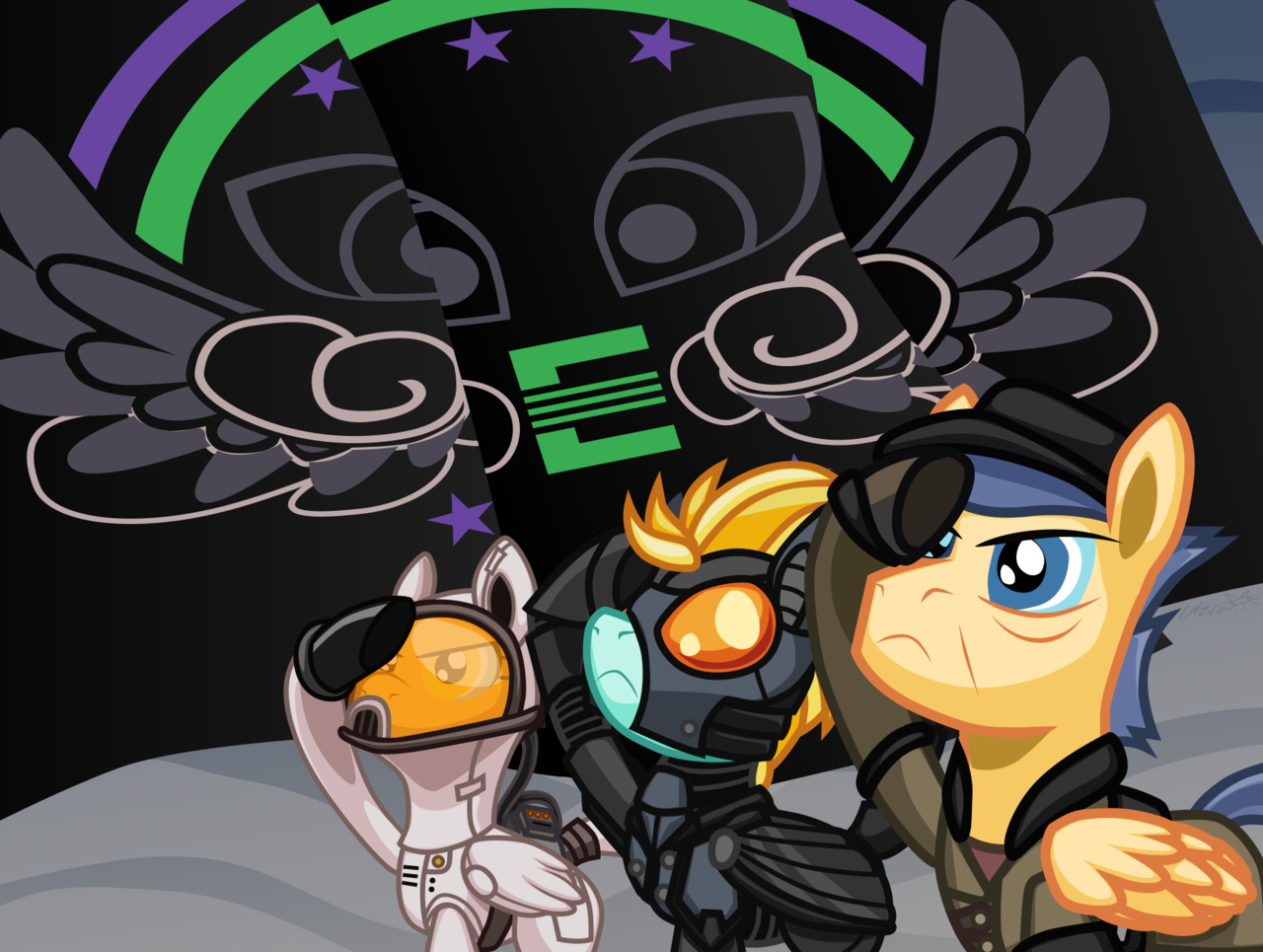 #2192440 - safe, artist:cazra, flash sentry, lightning dust, pony ...