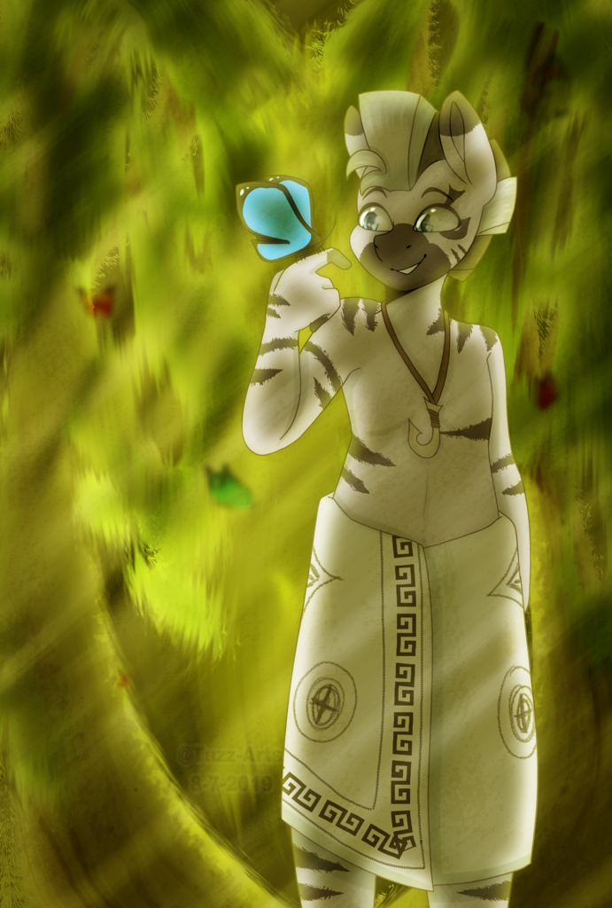 #2188402 - safe, artist:tuzz-arts, oc, oc:kona, butterfly, zebra ...