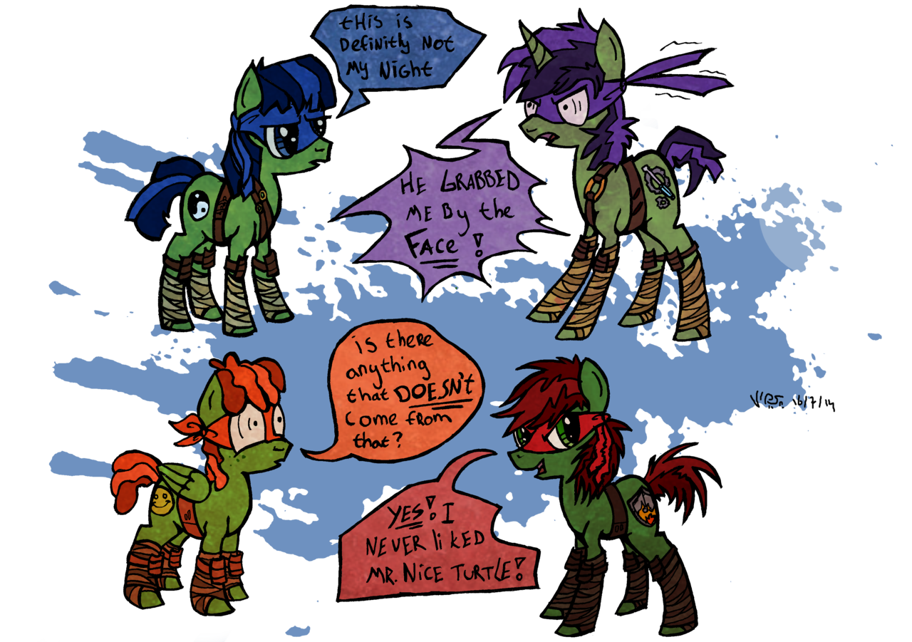 #2189731 - safe, artist:lupus-miles, pony, dialogue, donatello ...