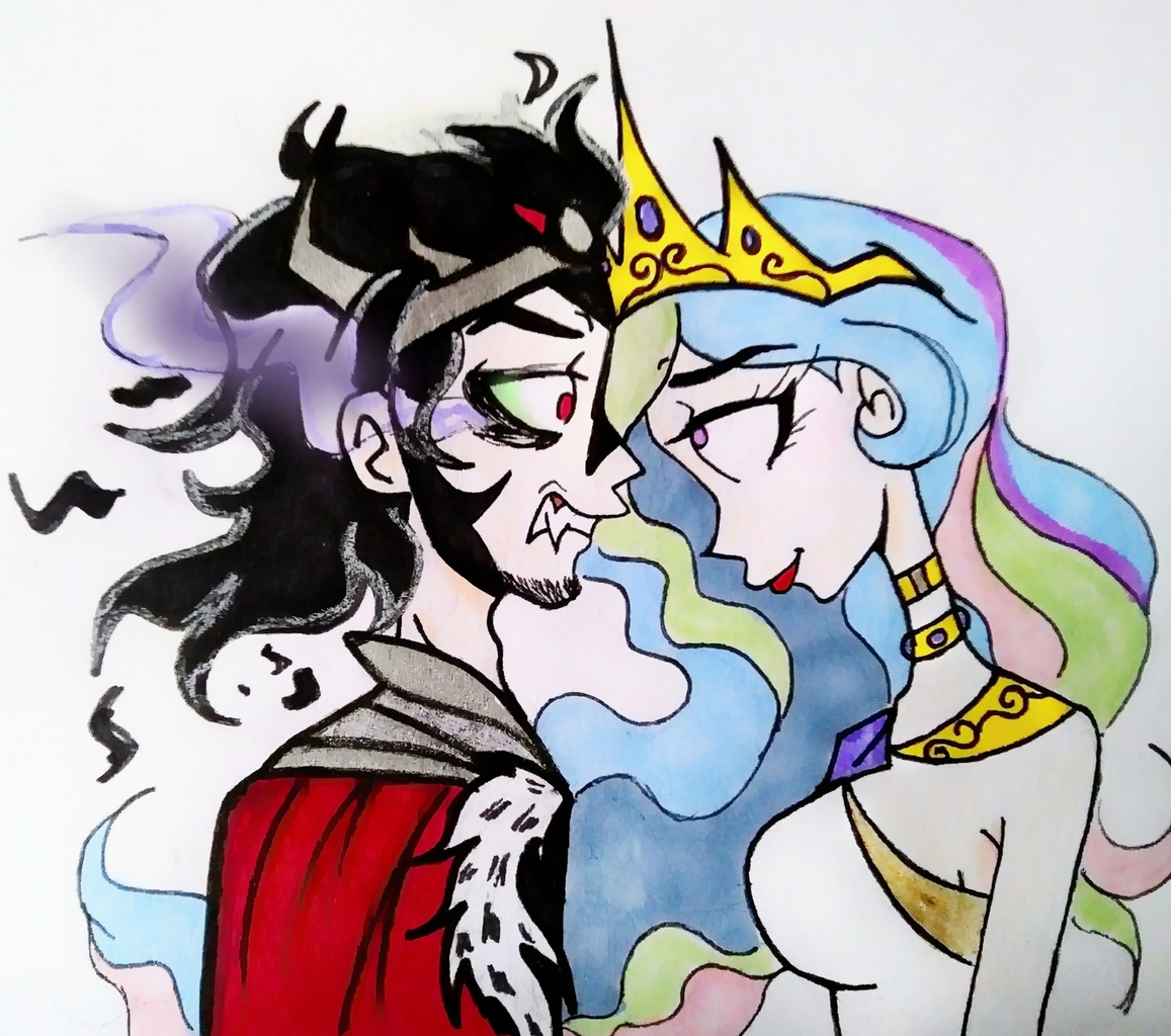 #2212582 - safe, artist:citi, king sombra, princess celestia, human ...