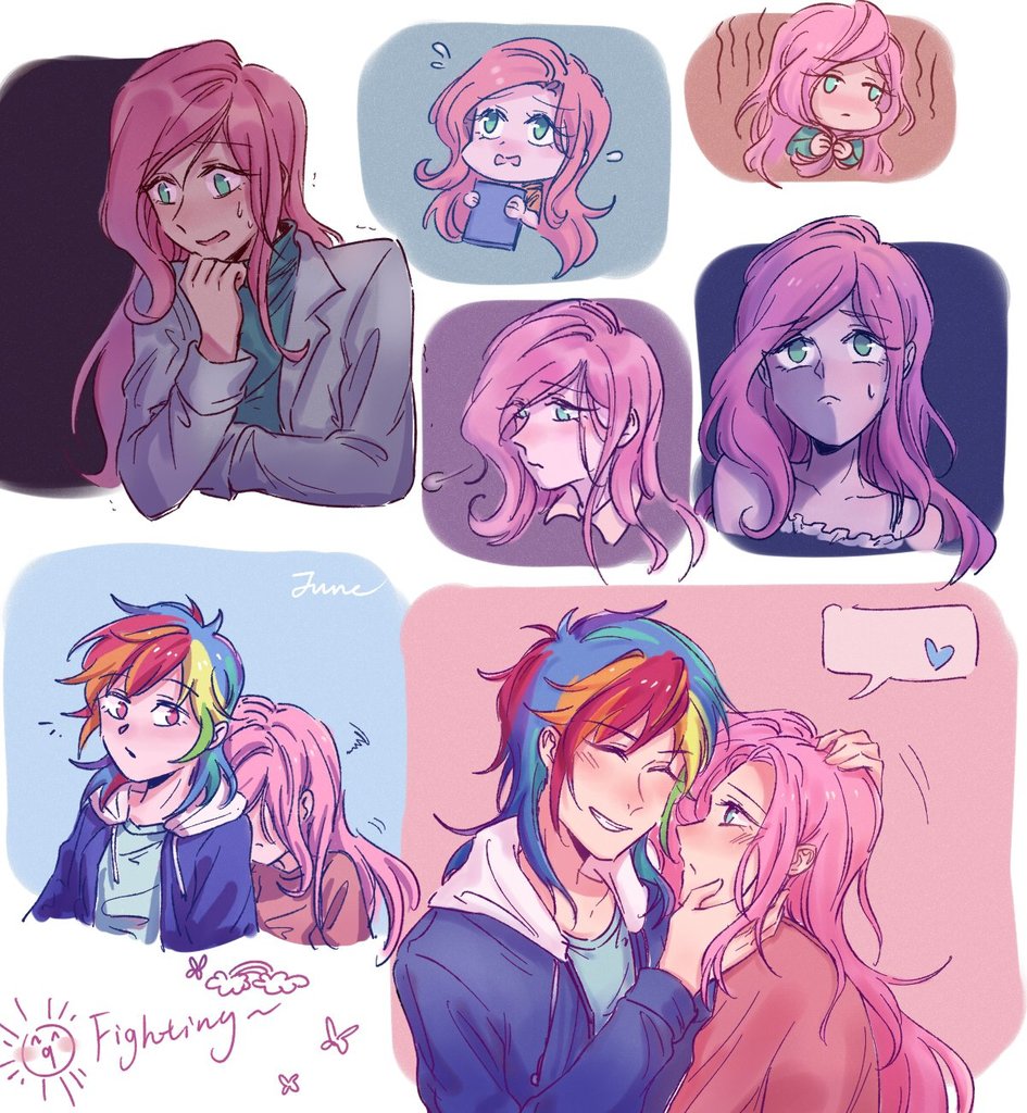 #2215241 - safe, artist:laochi777, fluttershy, rainbow dash, human, g4 ...