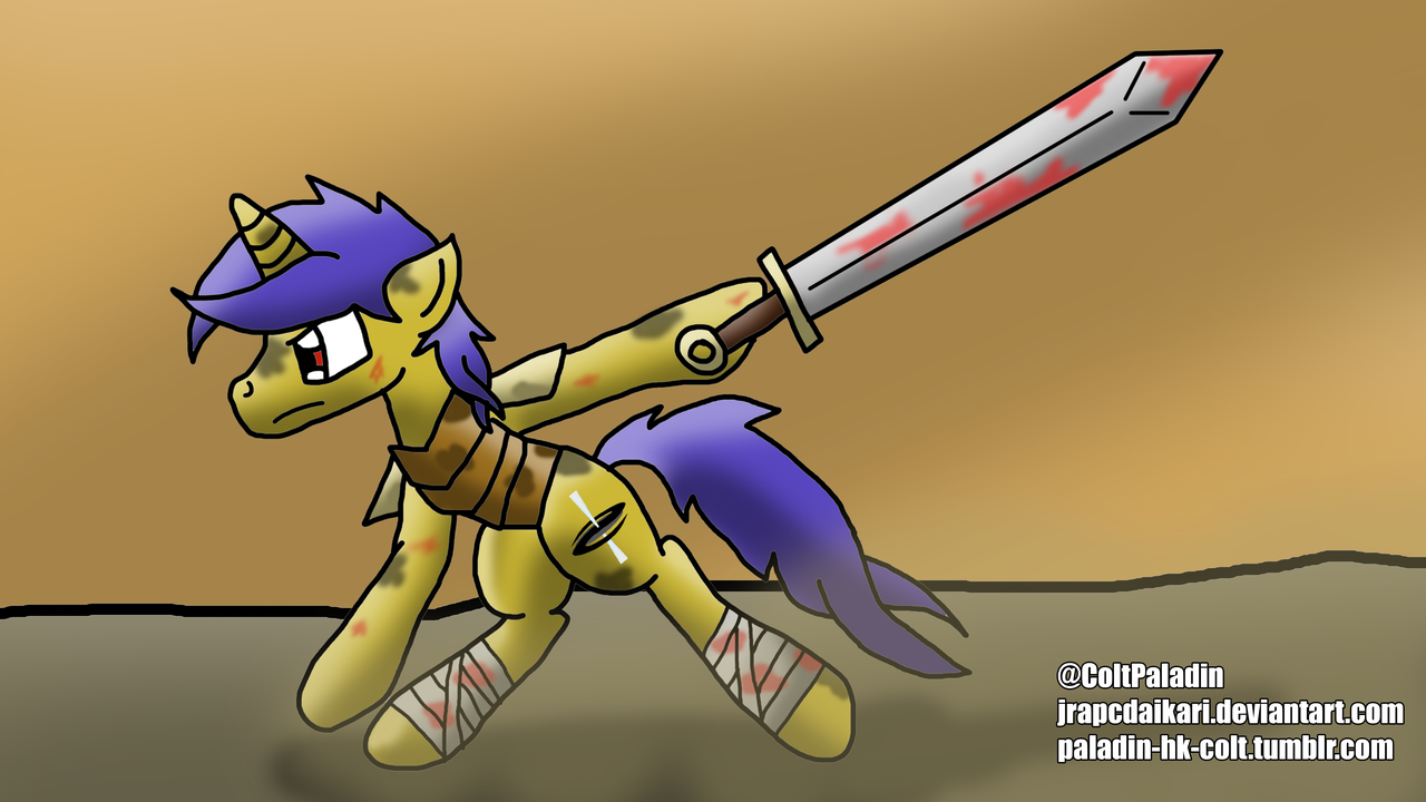 #1964273 - safe, artist:jrapcdaikari, oc, oc:gravity check, pony, armor, sword, weapon - Derpibooru