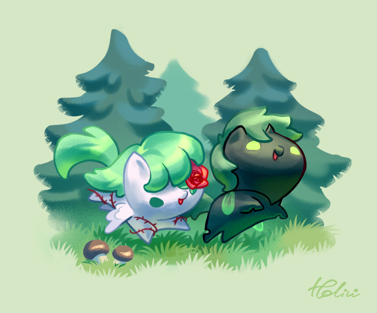 #1966560 - safe, artist:holivi, oc, oc only, changeling, nymph, pegasus ...